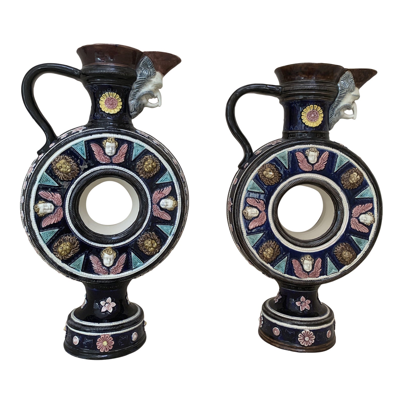 Antique Ceramic Pitchers Ewers by Hugo Lonitz - a Pair | Chairish