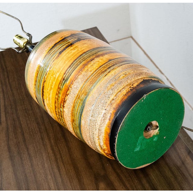 1960s Mid Century Modern Table Lamp Ceramic Yellow Green Brown Round ...