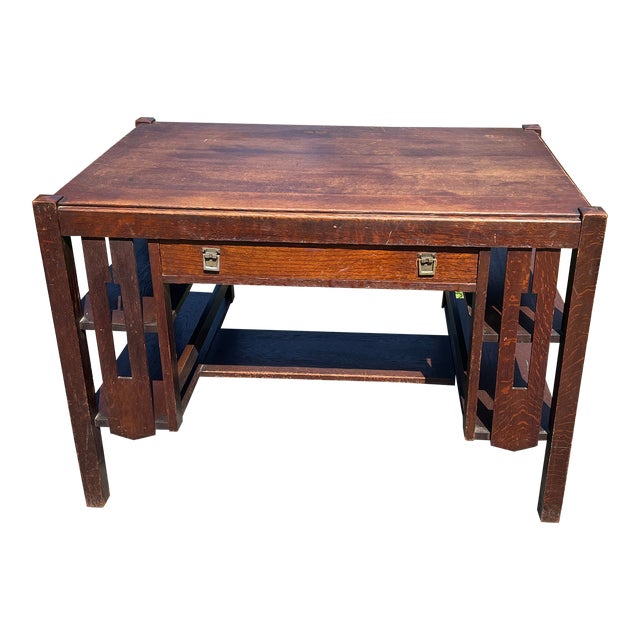 Arts and Crafts Mission Style Oak Desk Writing Table | Chairish