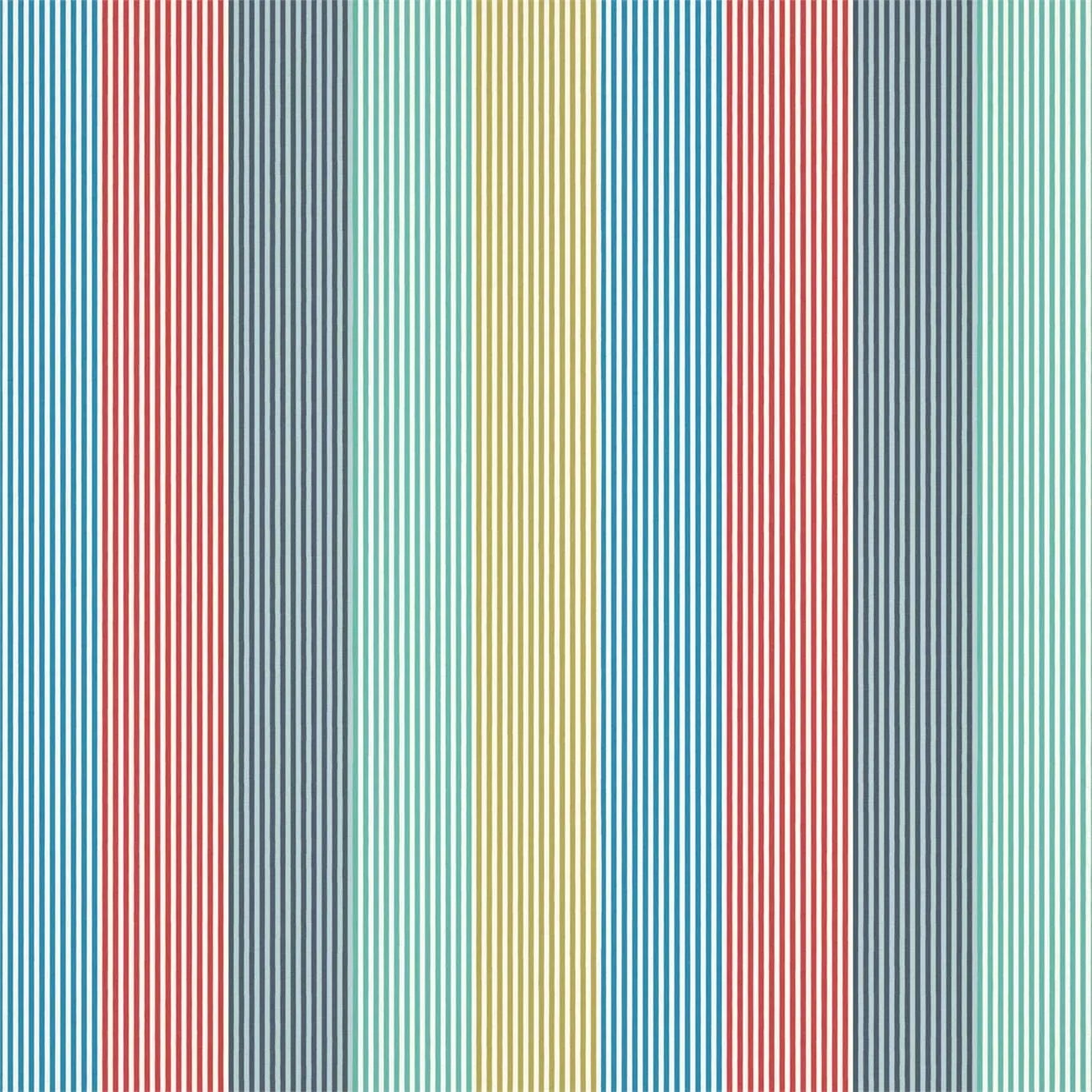 Harlequin Funfair Stripe Fabric in Ink/Aqua/Kiwi/Marine/Poppy | Chairish