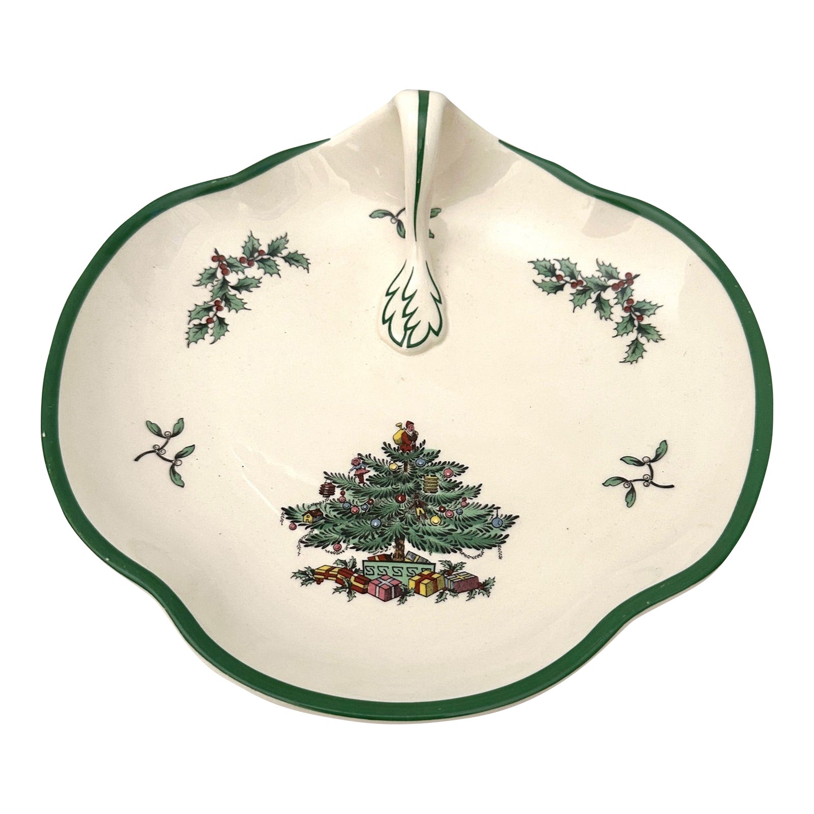 Vintage Spode England "Christmas Tree" Handled Serving Dish | Chairish