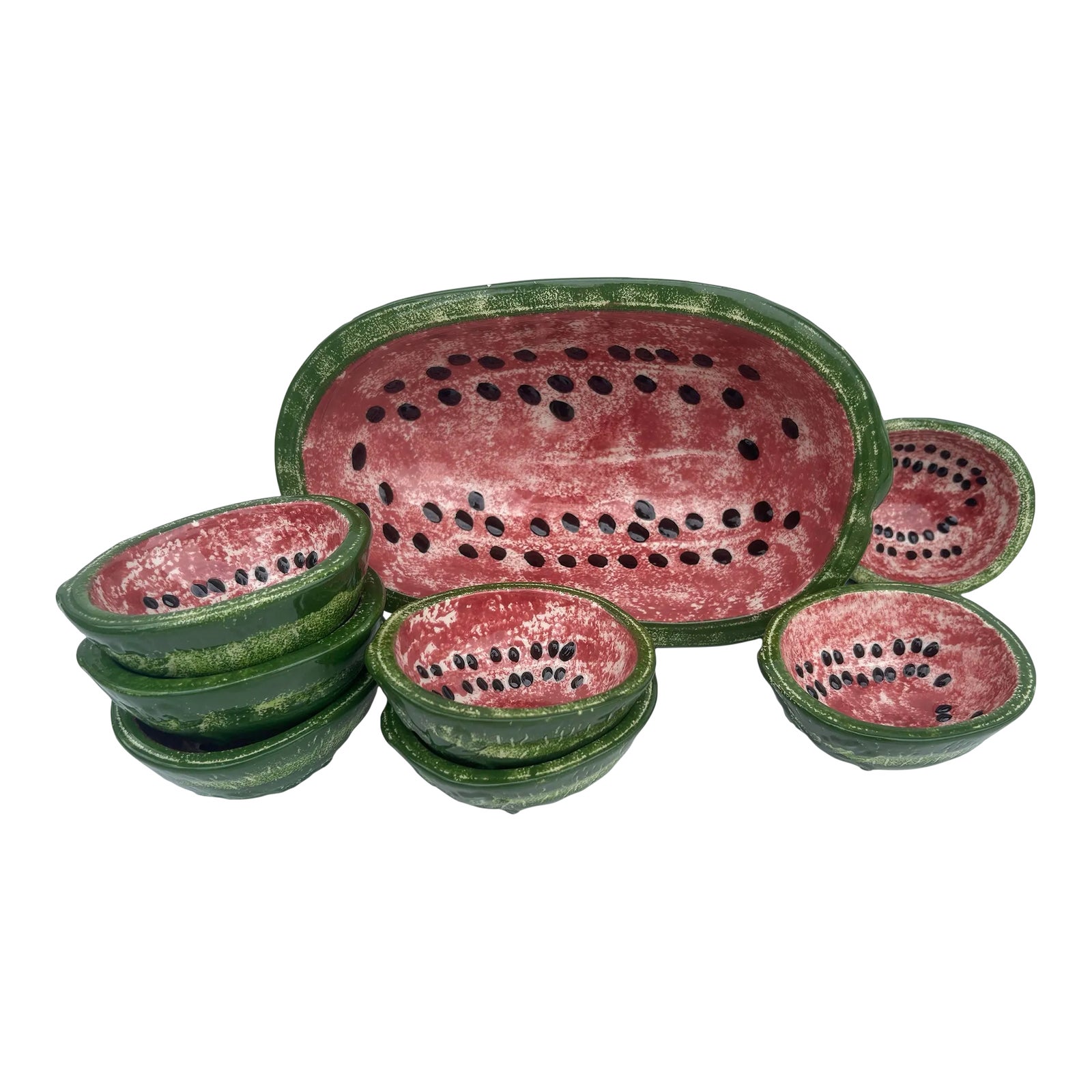 Vintage Handmade Ceramic Watermelon Serving Set- 8 Pieces | Chairish