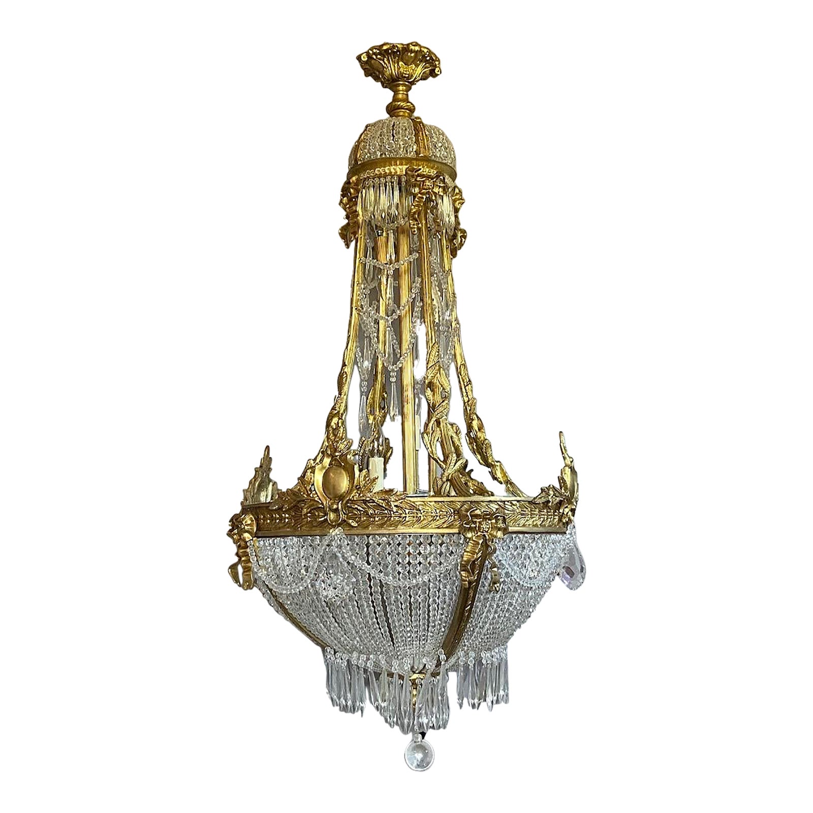1860s French Empire Bronze Crystal Chandelier | Chairish