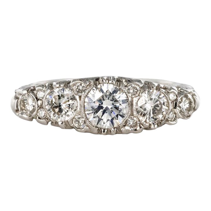 French Five Diamond Clusters Jarretiere Ring Size 7 | Chairish