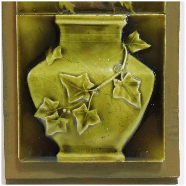 American Majolica Three-Part Mural Flower Pot Fireplace Tiles | Chairish