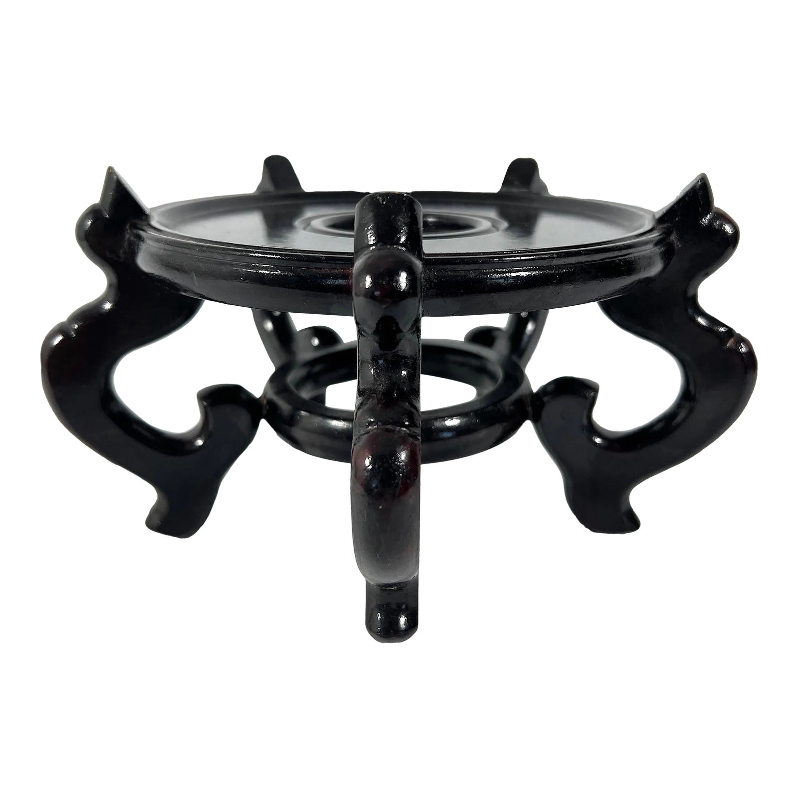 Vintage Chinese Ebony Black Glossy Lacquer Wood Display Stand 9/6 ...