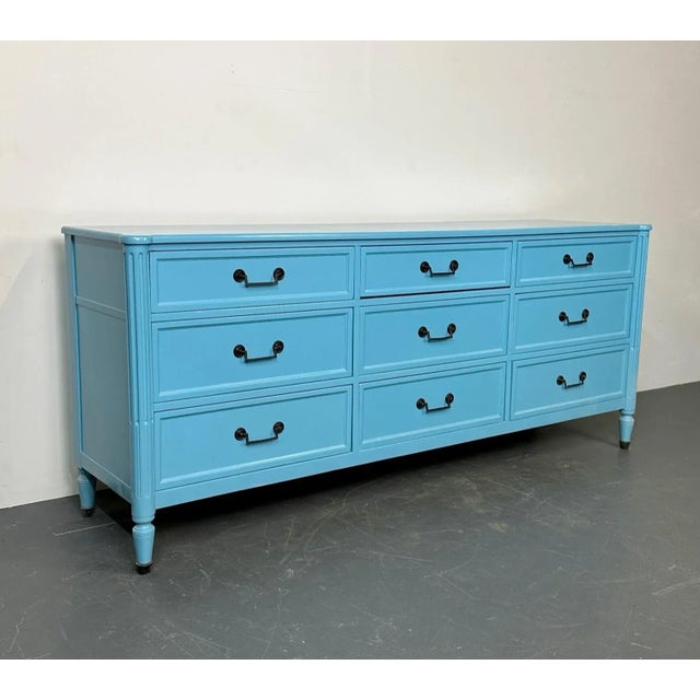Hollywood Regency Style Dresser Sideboard Cerulean Blue Lacquer Baker Chairish