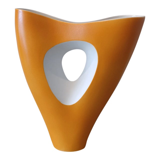 Mid-Century Style Orange Ellipsis Vase | Chairish