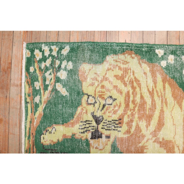 Mid 20th Century Green Vintage Turkish Tiger Pictorial Rug, 2'11'' X 3 ...