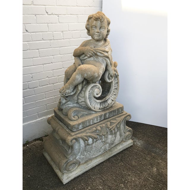 Classical Stone Composite Putti Garden Statues Holding Roses and Cloth ...