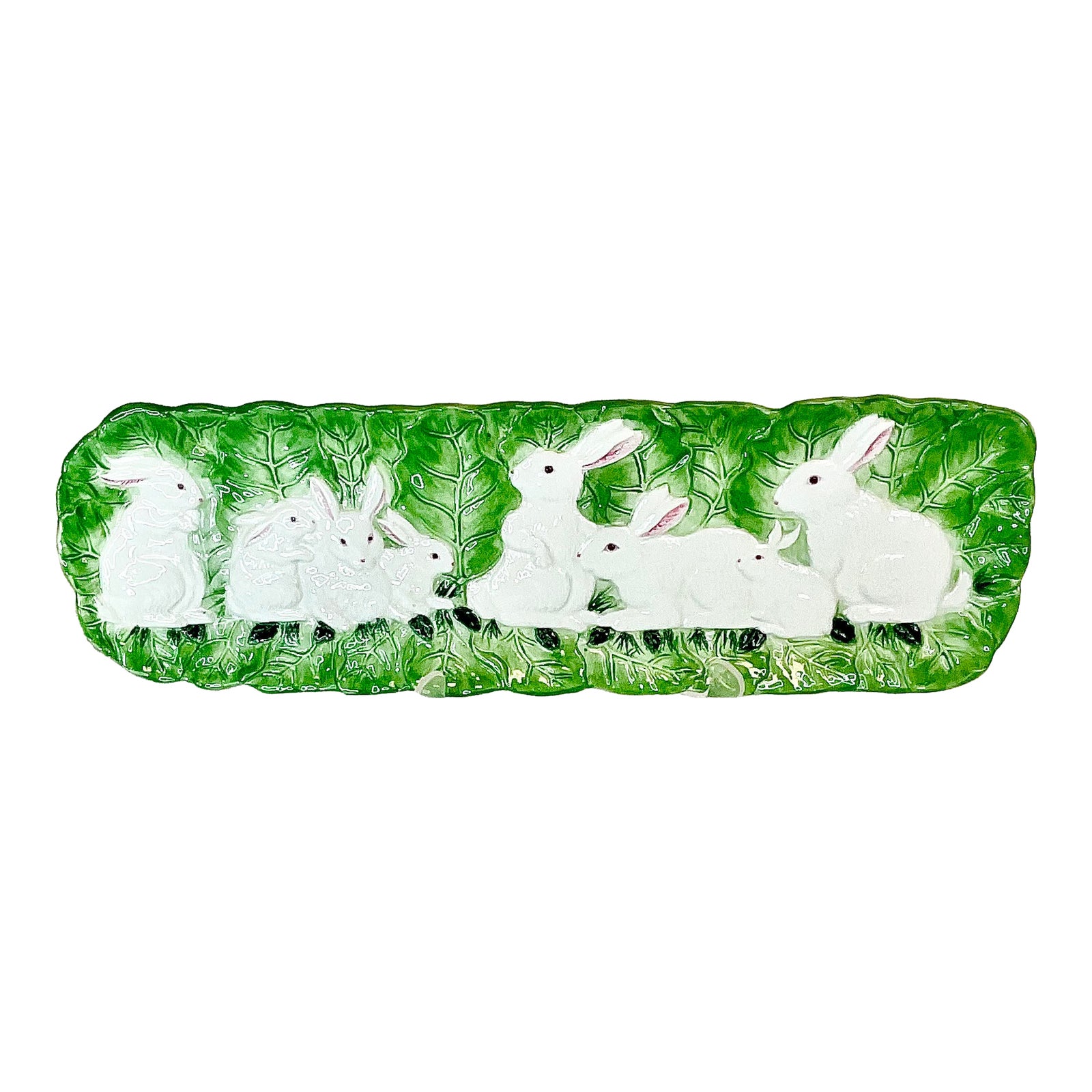 1970s Whimsical Hollywood Regency Long Platter With 8 Bunnies. | Chairish