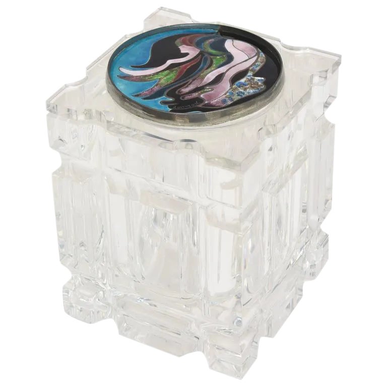 Vintage Lucite Signed Box or Vessel Container With Foiled Enameled ...