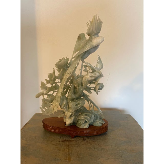 Vintage Chinese Jade Carved Phoenix Bird of Paradise Statue Stand ...