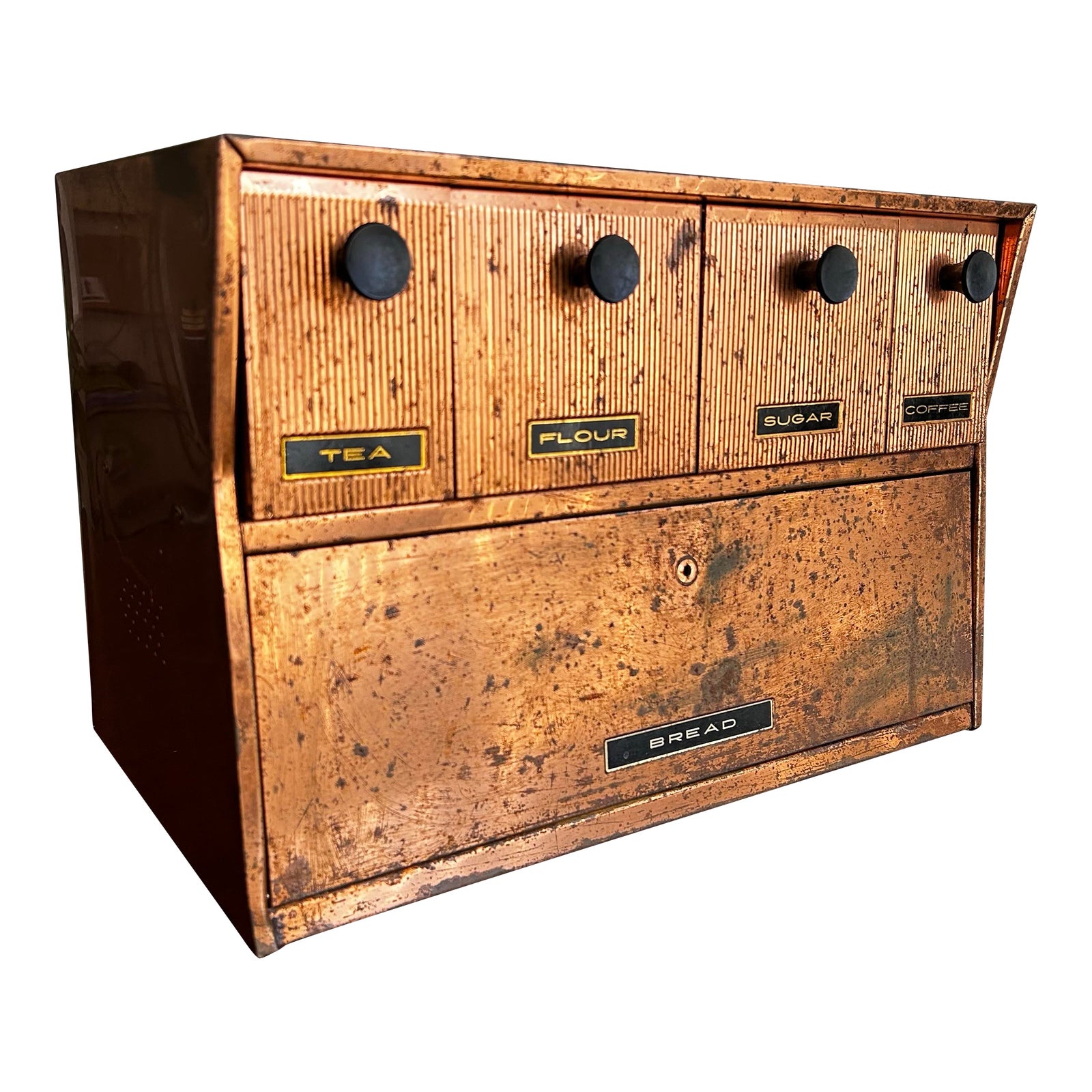1950s Krestline Mid Century Modern Distressed Metal Bread Box Storage ...