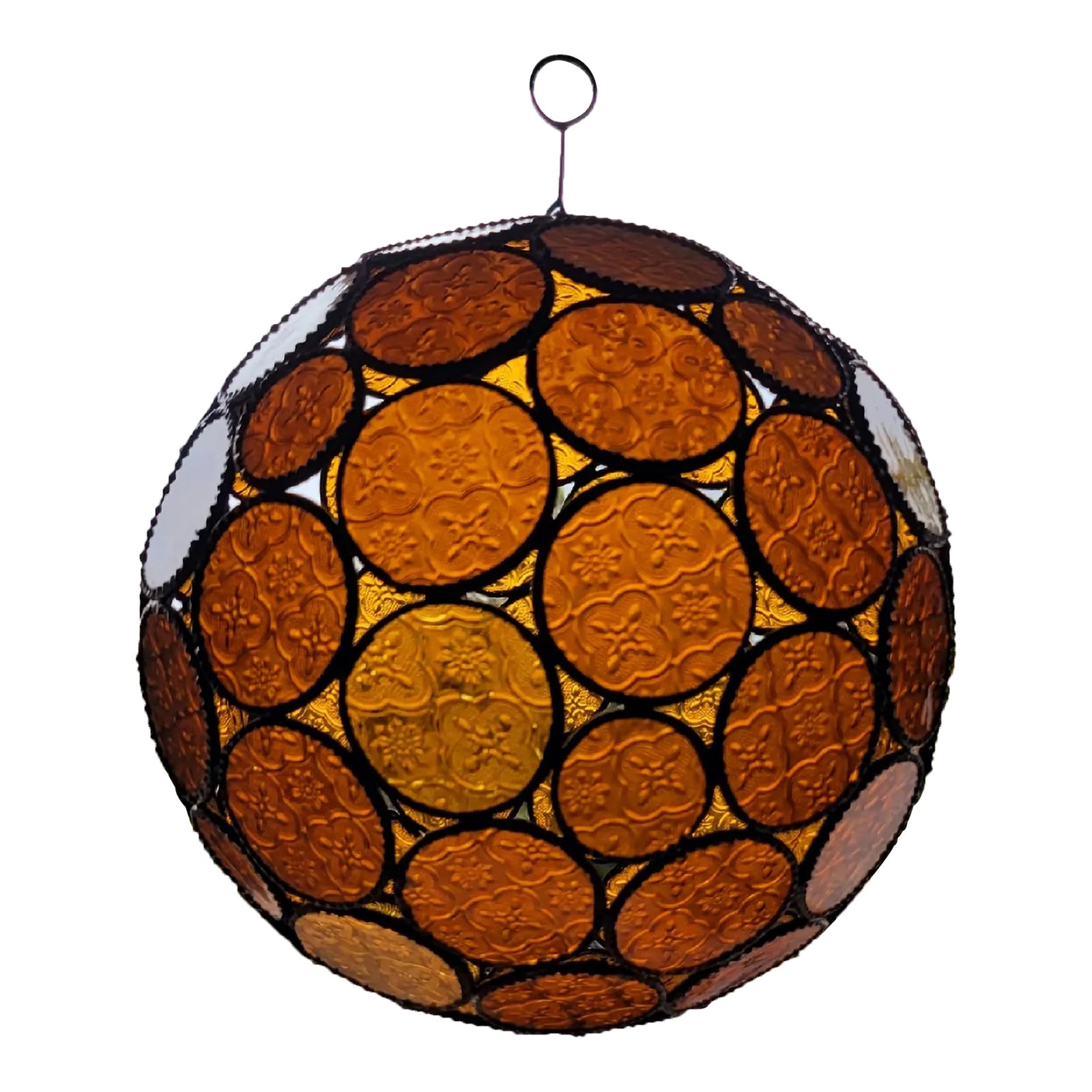 21st Century Moroccan Glass Ball Style Frosty Amber / Orange Lantern ...