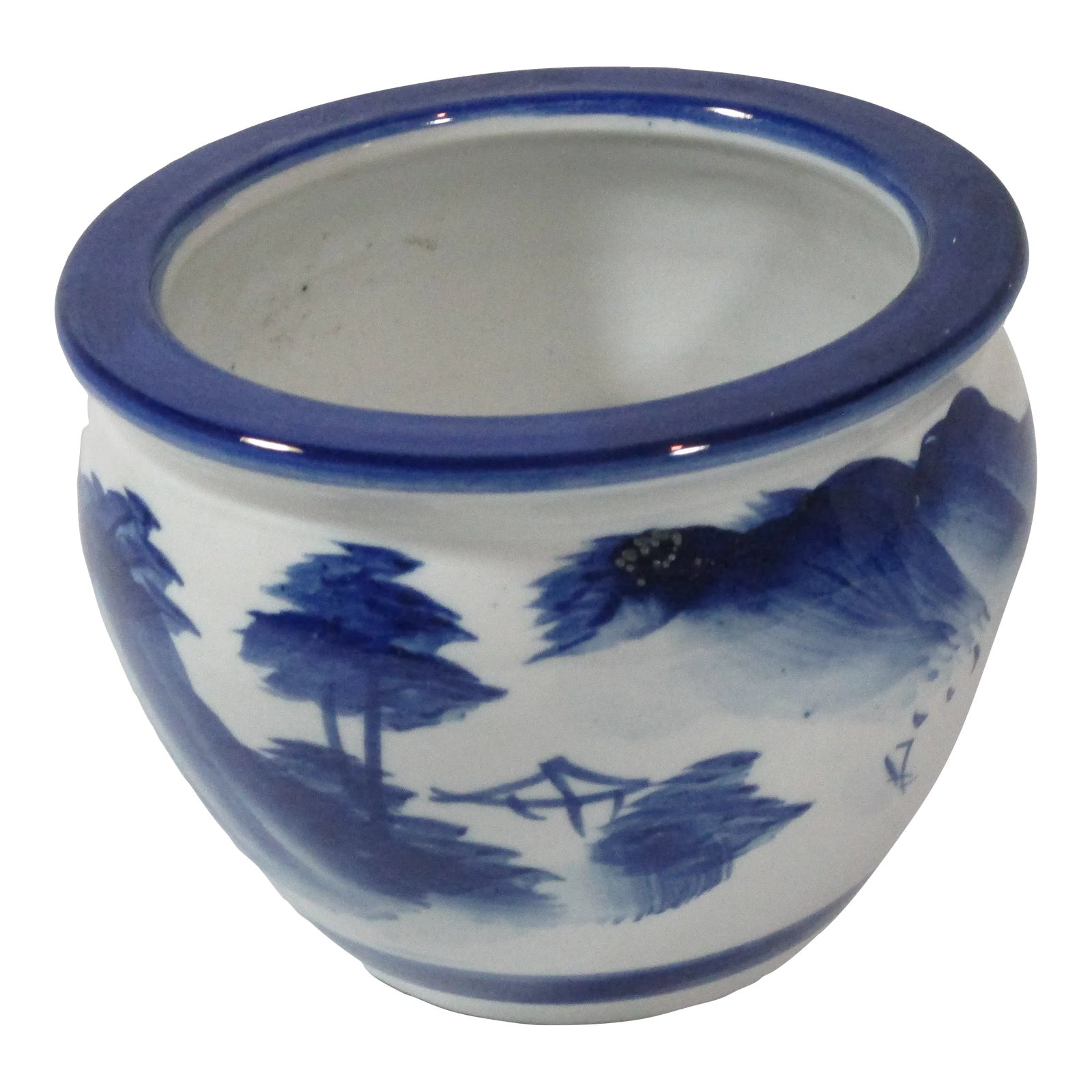 1970s Asian Blue and White Cachepot | Chairish