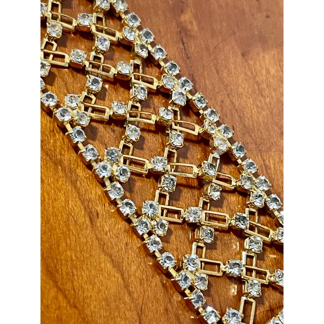 1980s Sparkly Art Deco Style Crosshatch Crystal Gold Bracelet | Chairish