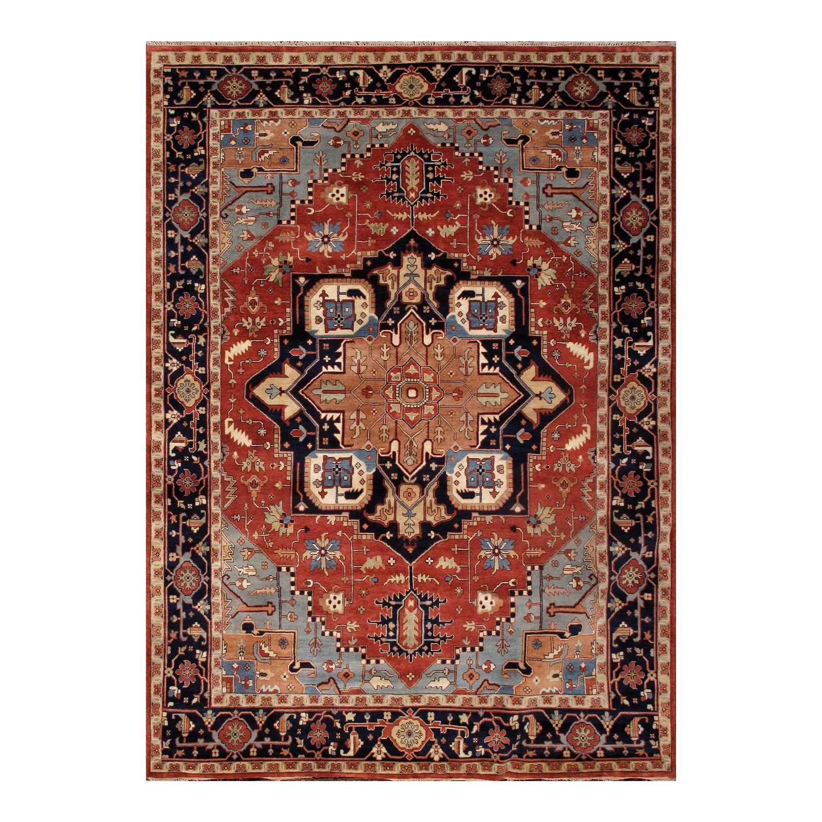 Pasargad Home Serapi Rust/Navy Wool Area Rug- 6' 1'' X 8' 8'' | Chairish