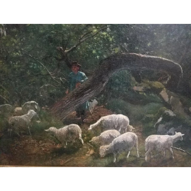 19th C Landscape Oil Painting With Shepard & Herd of Sheep by Mystery ...