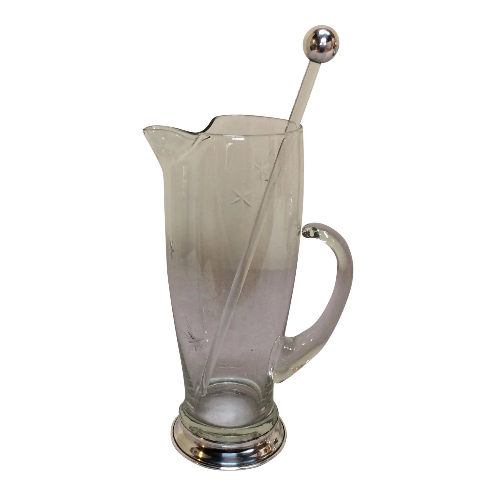 Sterling Silver Rimmed Cocktail Pitcher & Stirrer | Chairish