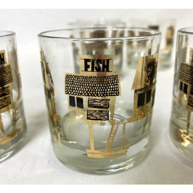 Mid Century Signed Couroc Fish Pattern Rocks Glasses- Set of 6 | Chairish