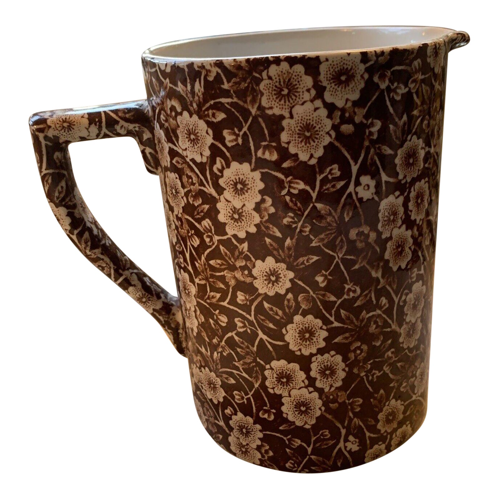 Vintage Crownford English Brown Calico Measuring Pitcher | Chairish