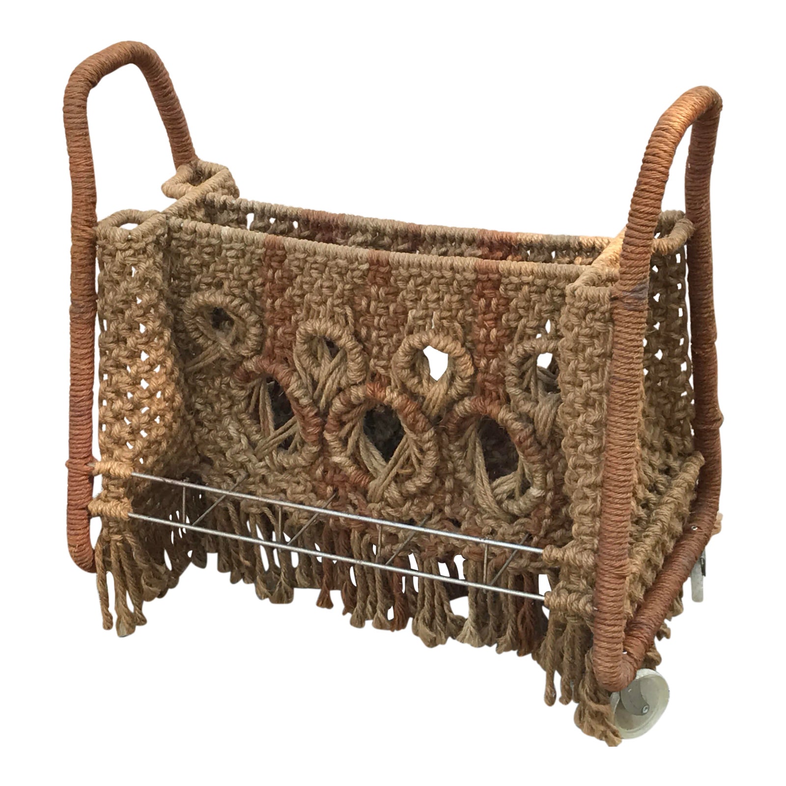 1960s Macrame Magazine Rack on Wheels | Chairish