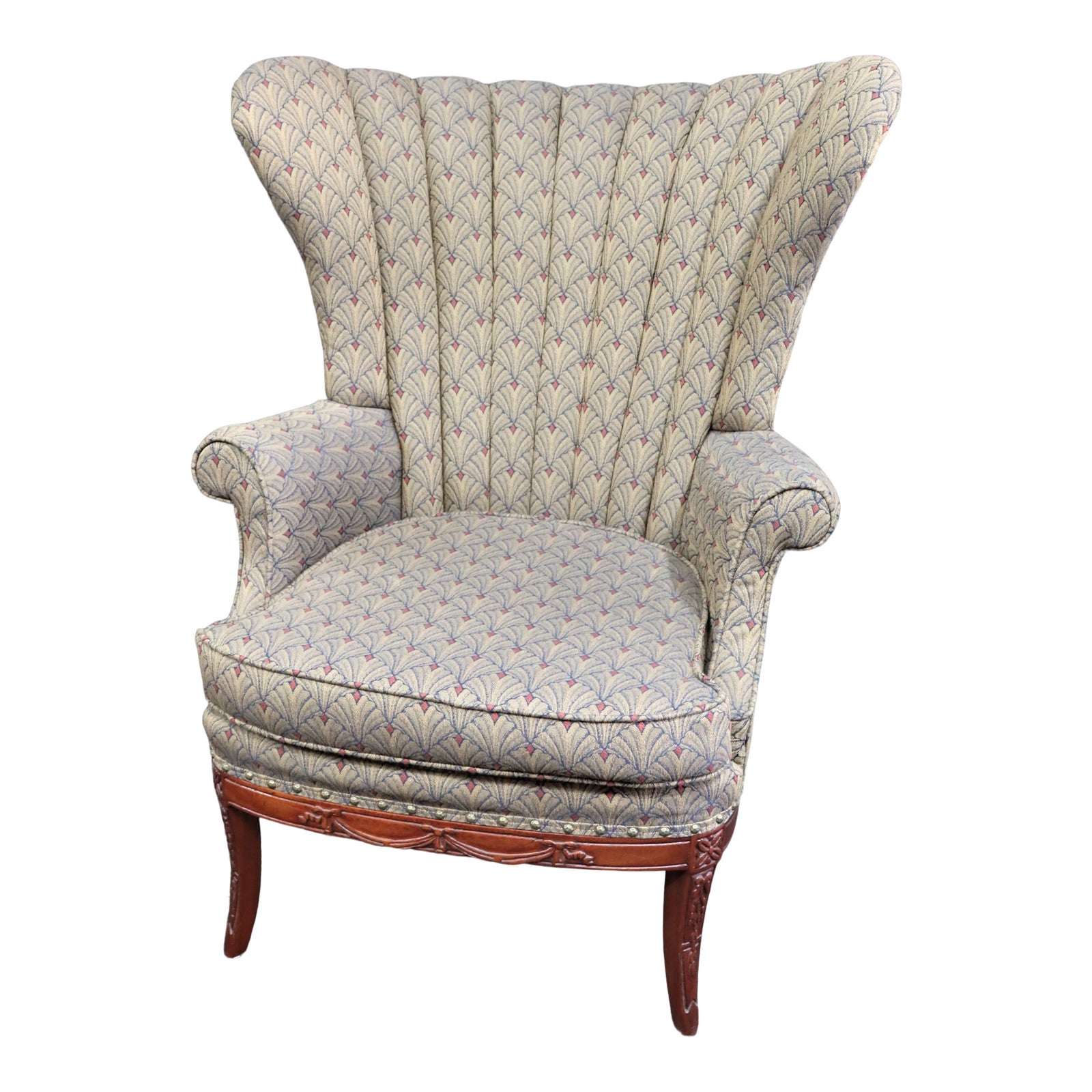 French Style Carved Channelback Wing Chair | Chairish