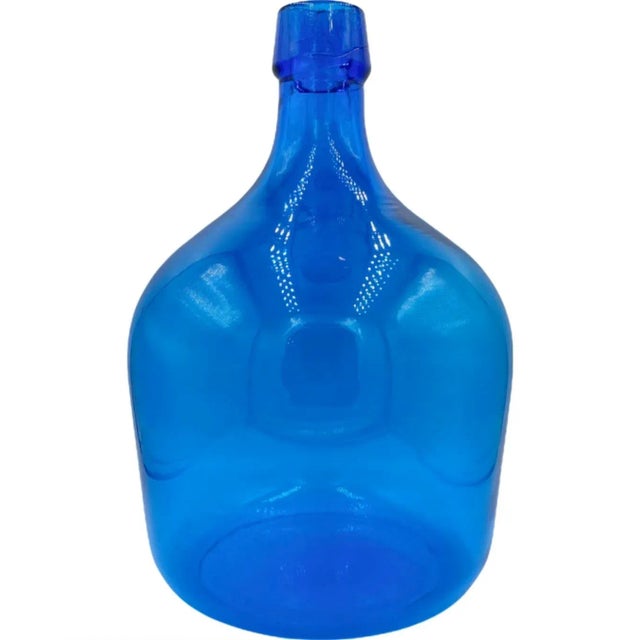 Vintage Mid-Century Blue Glass Bottle Jug Vase Hand-Made | Chairish