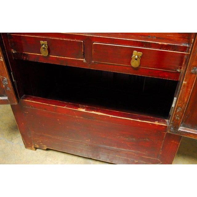 Chinese Red Lacquer Cabinet with Display Shelf | Chairish