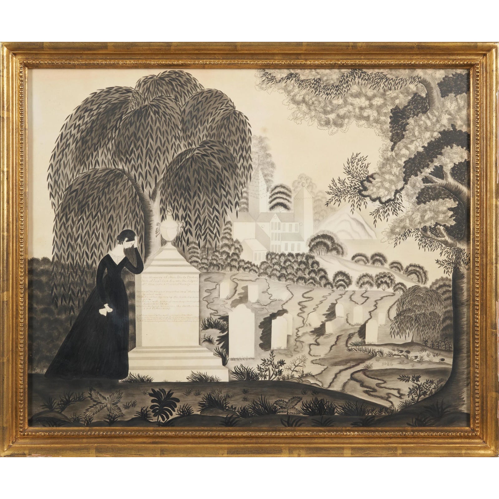 Mourning Drawing in Pen and Ink: Sacred to the Memory of Mrs. Rhoda ...