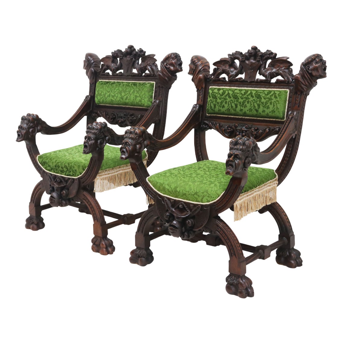 Antique Gothic Revival Armchairs by Victor Aimone, 1880, Set of 2 ...