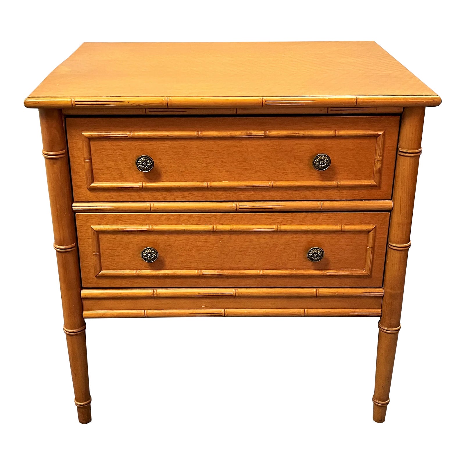 Mid Century Modern Faux Bamboo 2-Drawer Nightstand by Artco | Chairish