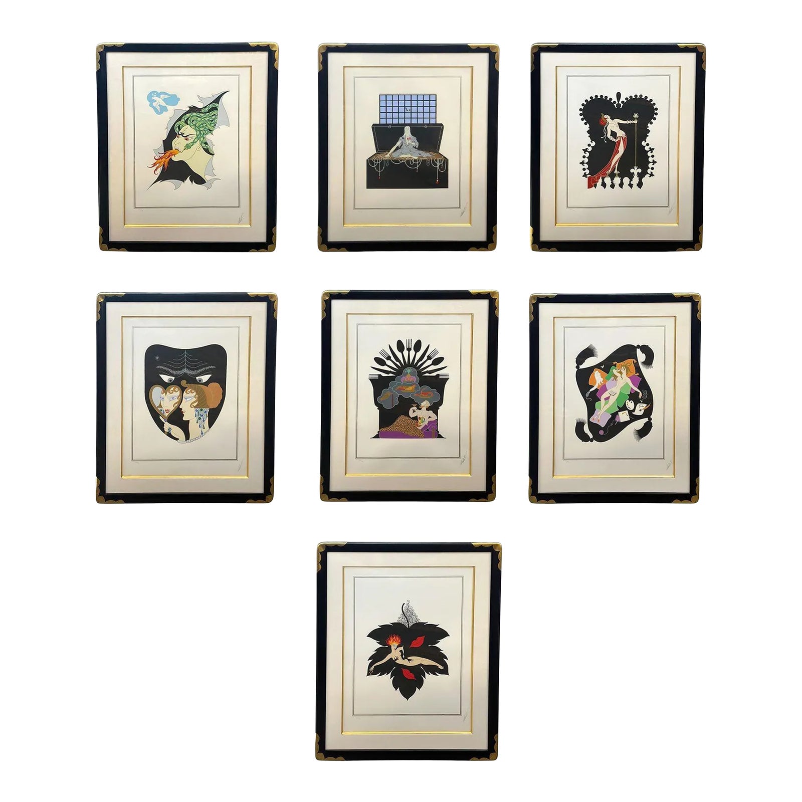 Set of 7 Erté Lithographs of the Seven Deadly Sins, 1982 | Chairish