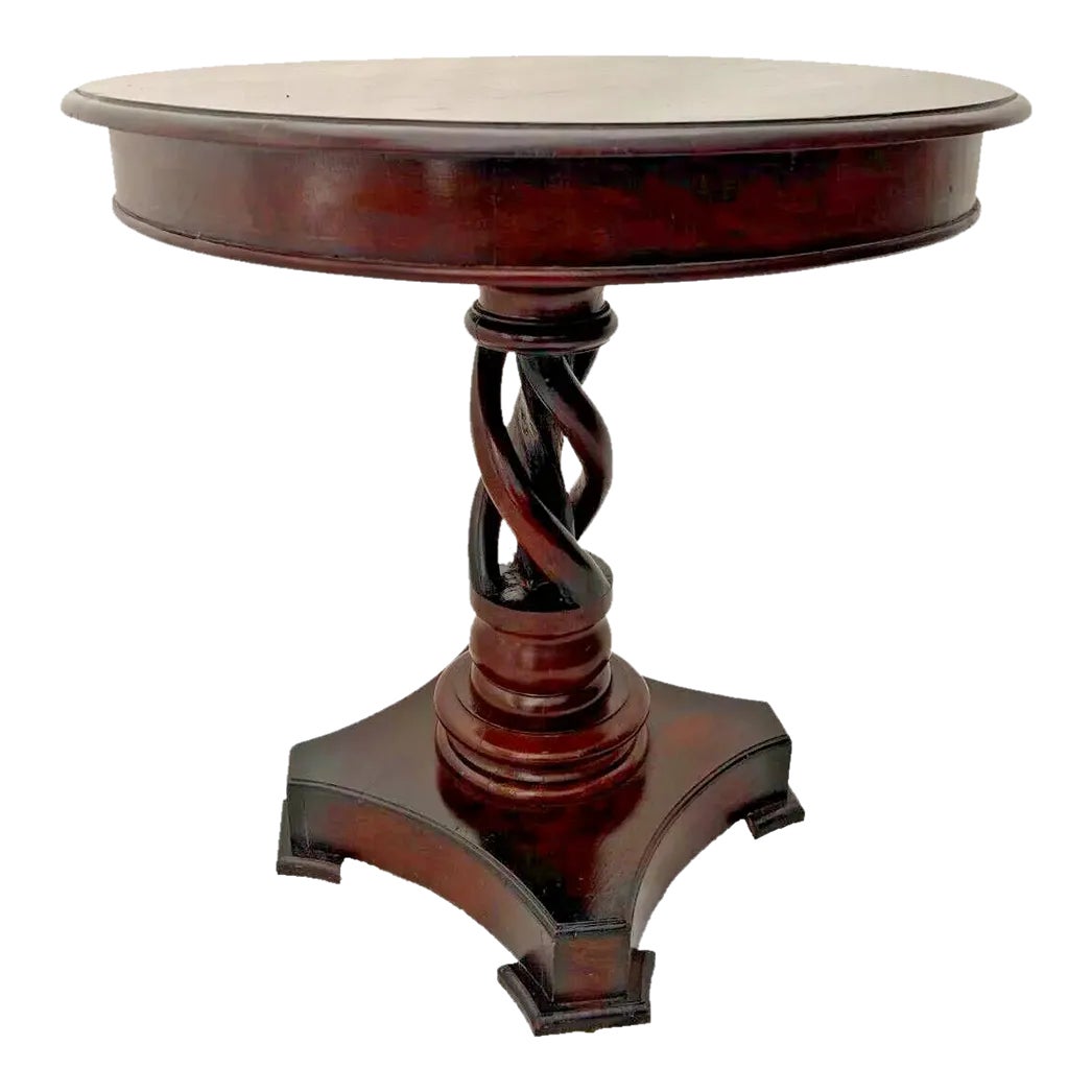 1980s Vintage Round Drum Table Barley Twist Pedestal Hand Carved ...