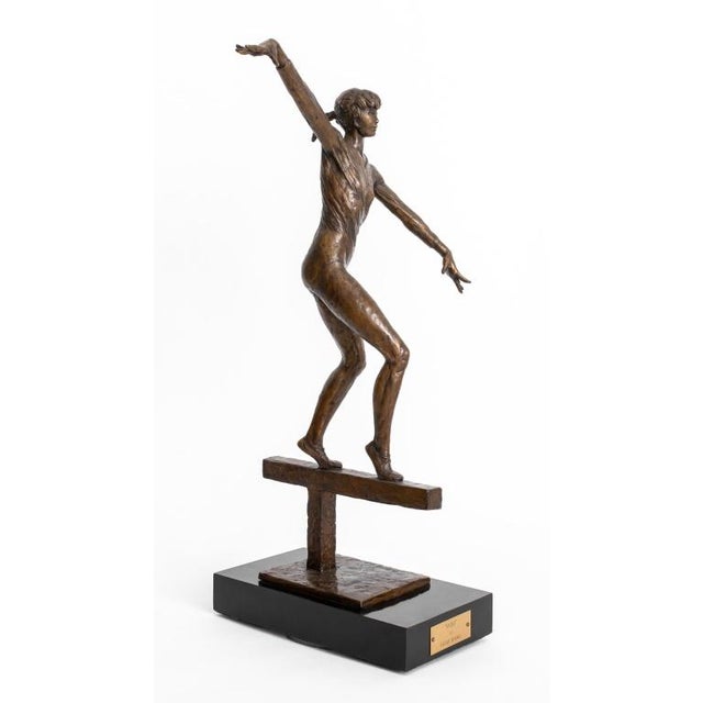 Lazlo Ispanky Girl on Beam Bronze Sculpture | Chairish