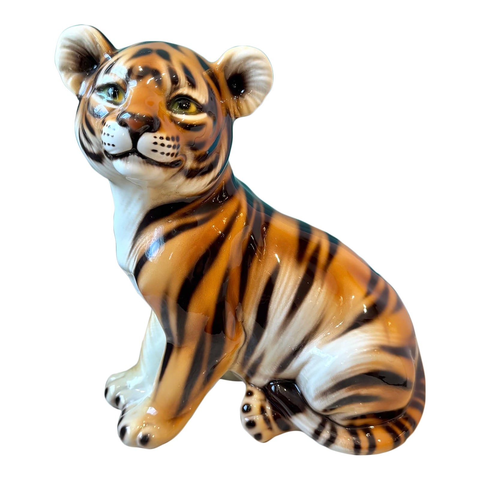 Vintage Italian Porcelain Tiger Cub Statue | Chairish
