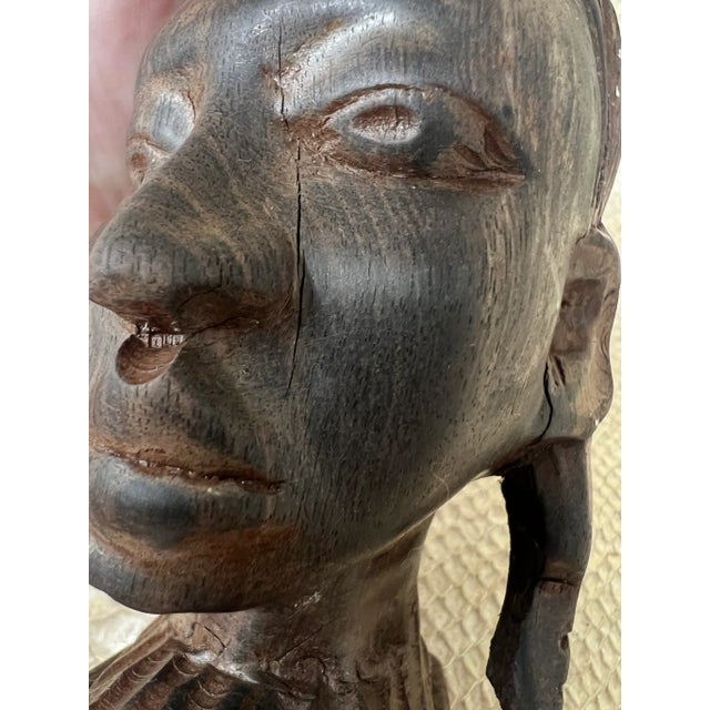 Vintage African Hand-Carved Wooden Female Bust | Chairish