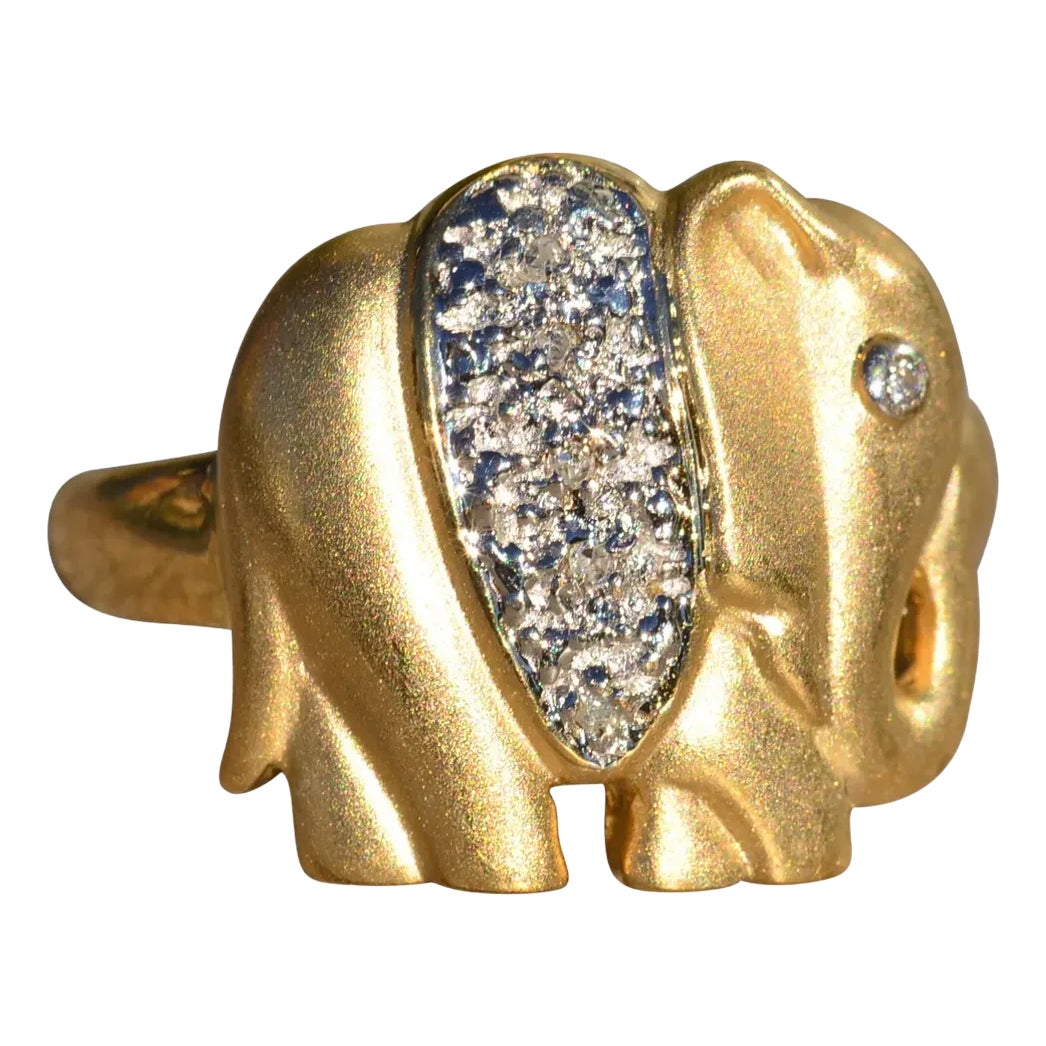 The Memoria: Signed 14K Gold and Diamond Elephant Ring | Chairish