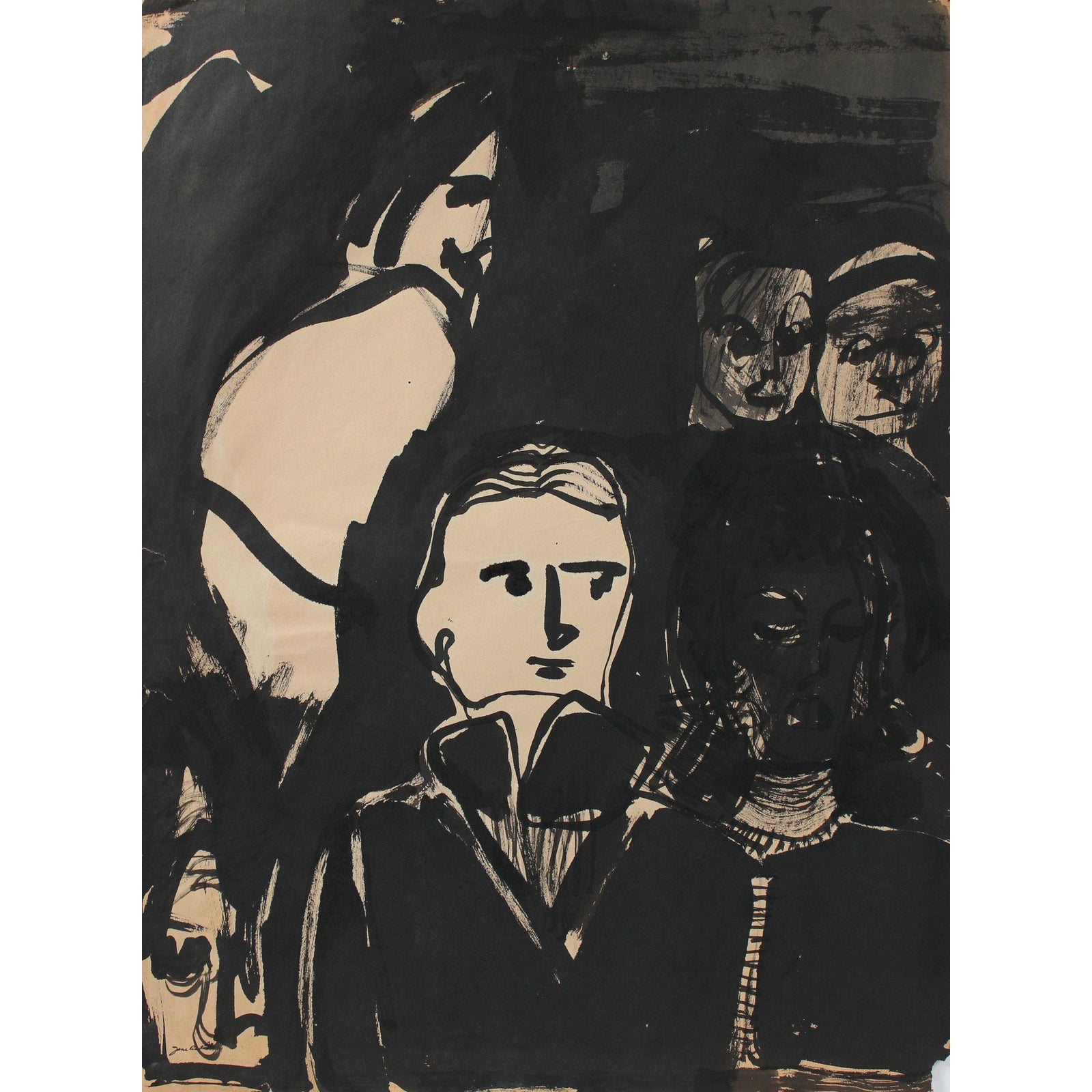 Monochromatic Ink Figures Mid-Late 20th Century | Chairish