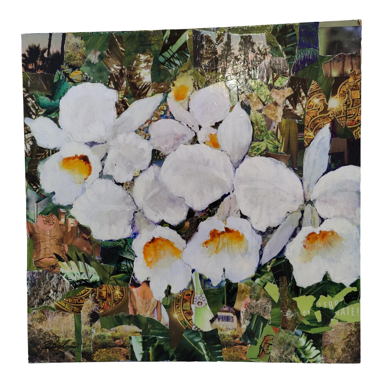 Vintage Original Floral Collage Acrylic Painting Signed Vicki Serva ...