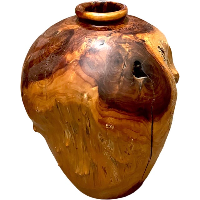 Vintage Turned Burl Wood Vase | Chairish