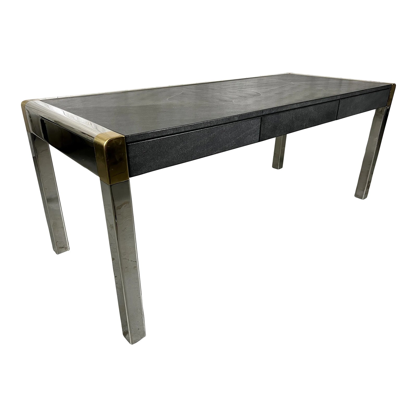 Karl Springer Shagreen & Chrome Executive Desk | Chairish
