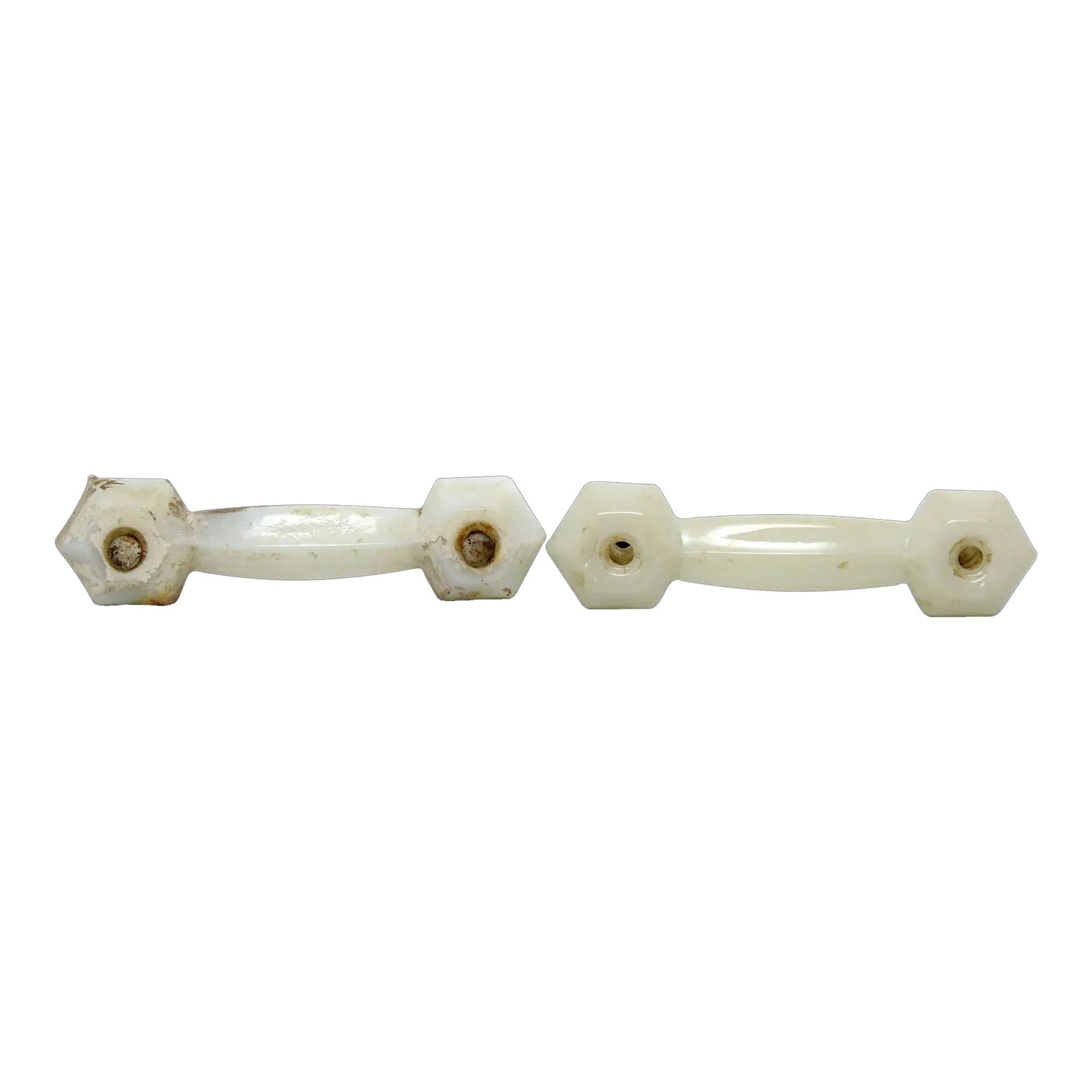Pair of Mid 20th Century Milk Glass Drawer Bridge Drawer Pulls | Chairish