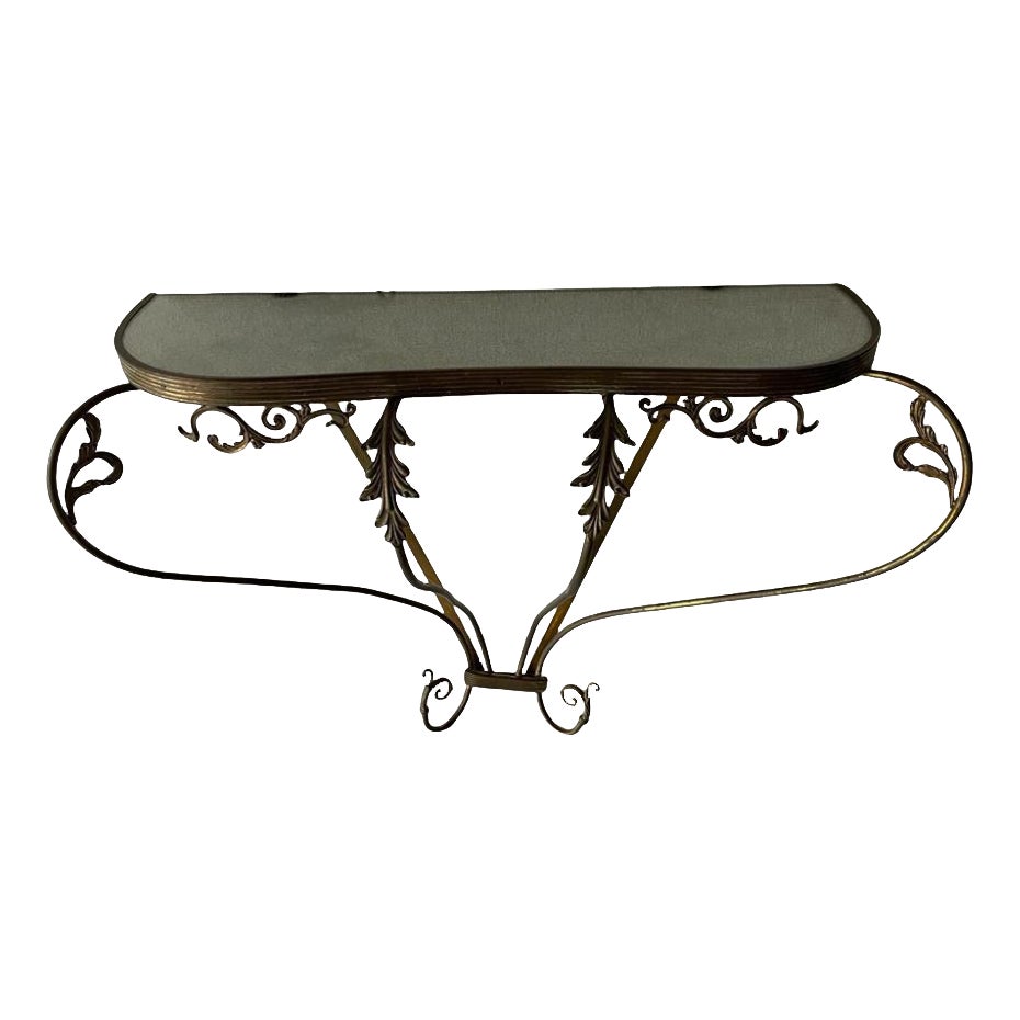 Mid-Century Italian Brass Floral Frame Floating Wall Console Table ...