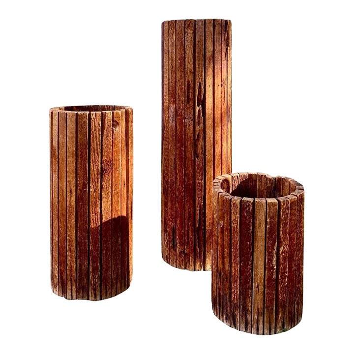 Slatted Wood Strip Midcentury Modern Planters / Pedestals, Set of 3 ...
