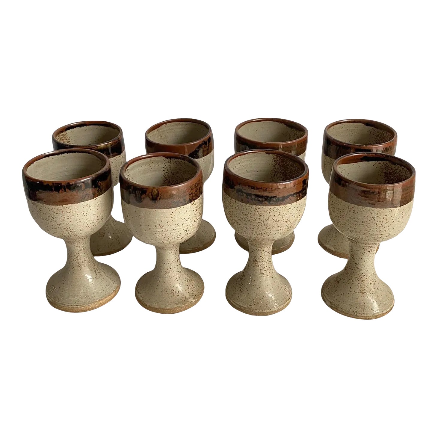 Vintage Studio Pottery Stonewear Wine Goblets Earth Tone Speckled Brown ...
