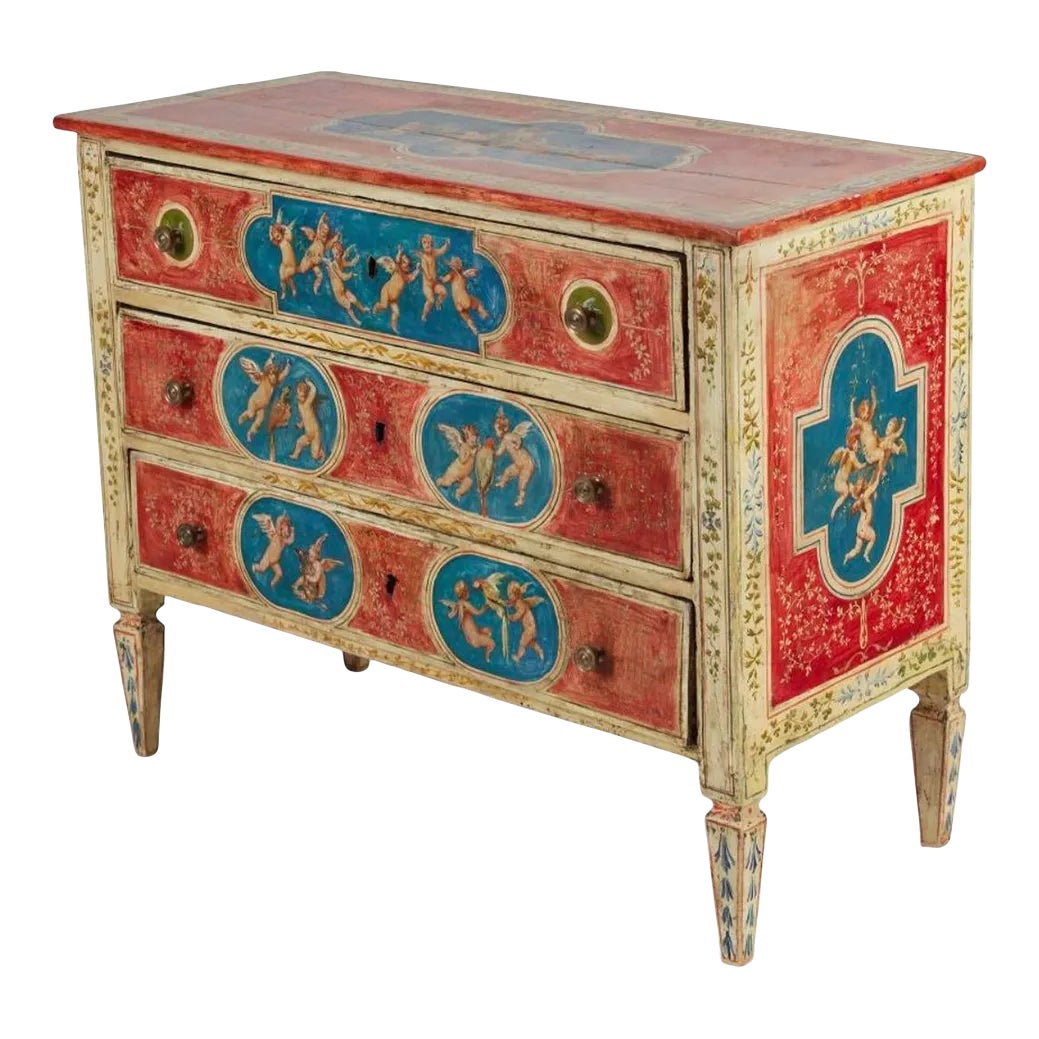18th Century Italian Neoclassical Polychrome Decorated Commode | Chairish