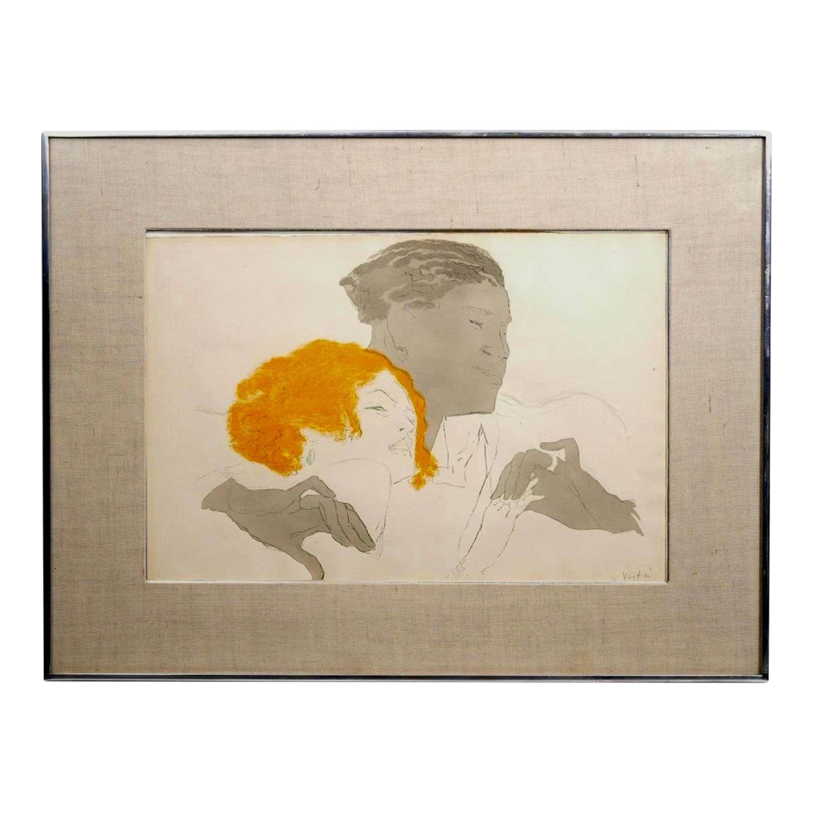 Marcel Vertès, Art Deco Jazz Age Paris Interracial Couple Lovers Marcel ...