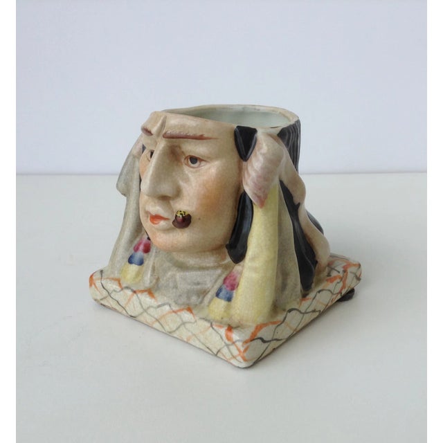 Vintage Ceramic Crackle Native American Style Chief Style Pencil Holder ...
